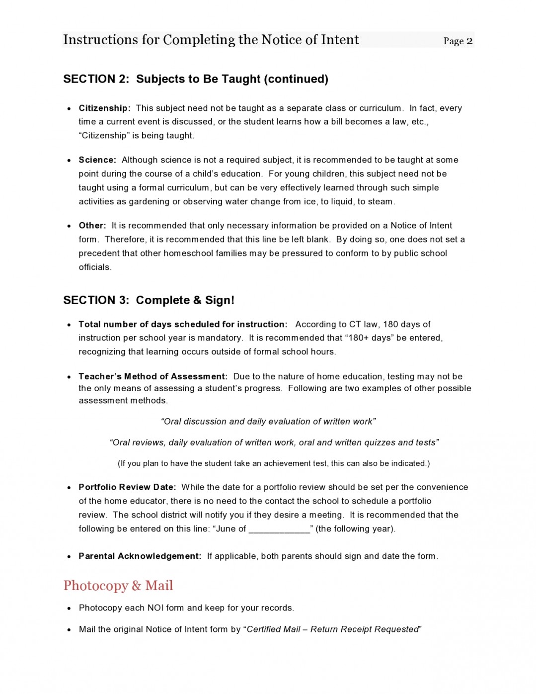 Instructions for Completing the Notice of Intent | TEACH CT • The ...